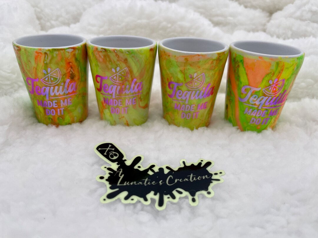 Tequila Made Me Do It, Dip Ceramic Shot Glasses, Neon Marble Effect ...