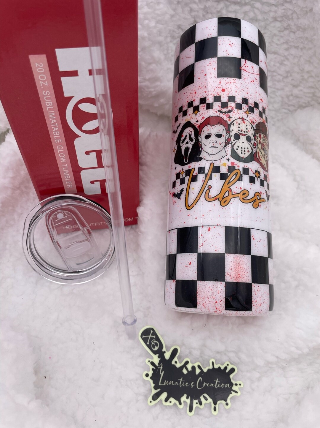 Horror Movie Vibes Blood Splatter Red Glow Resin 20oz Skinny Tumbler W ...