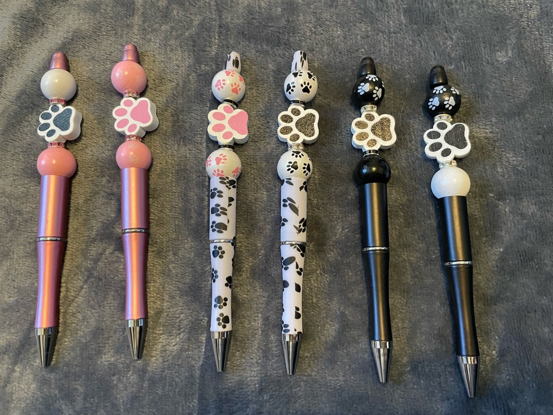Paw Print Beaded Pens - Beaded Pens With Focal Beads - Ballpoint Black ...