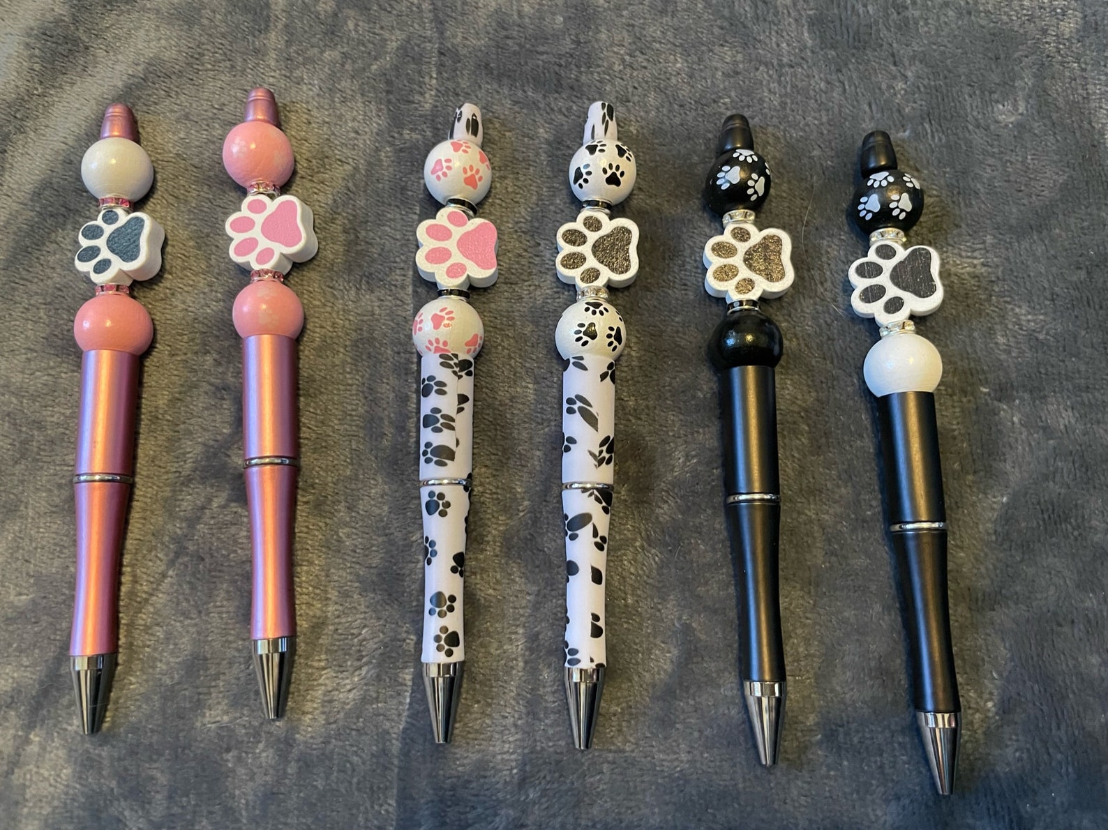 Paw Print Beaded Pens - Beaded Pens With Focal Beads - Ballpoint Black ...