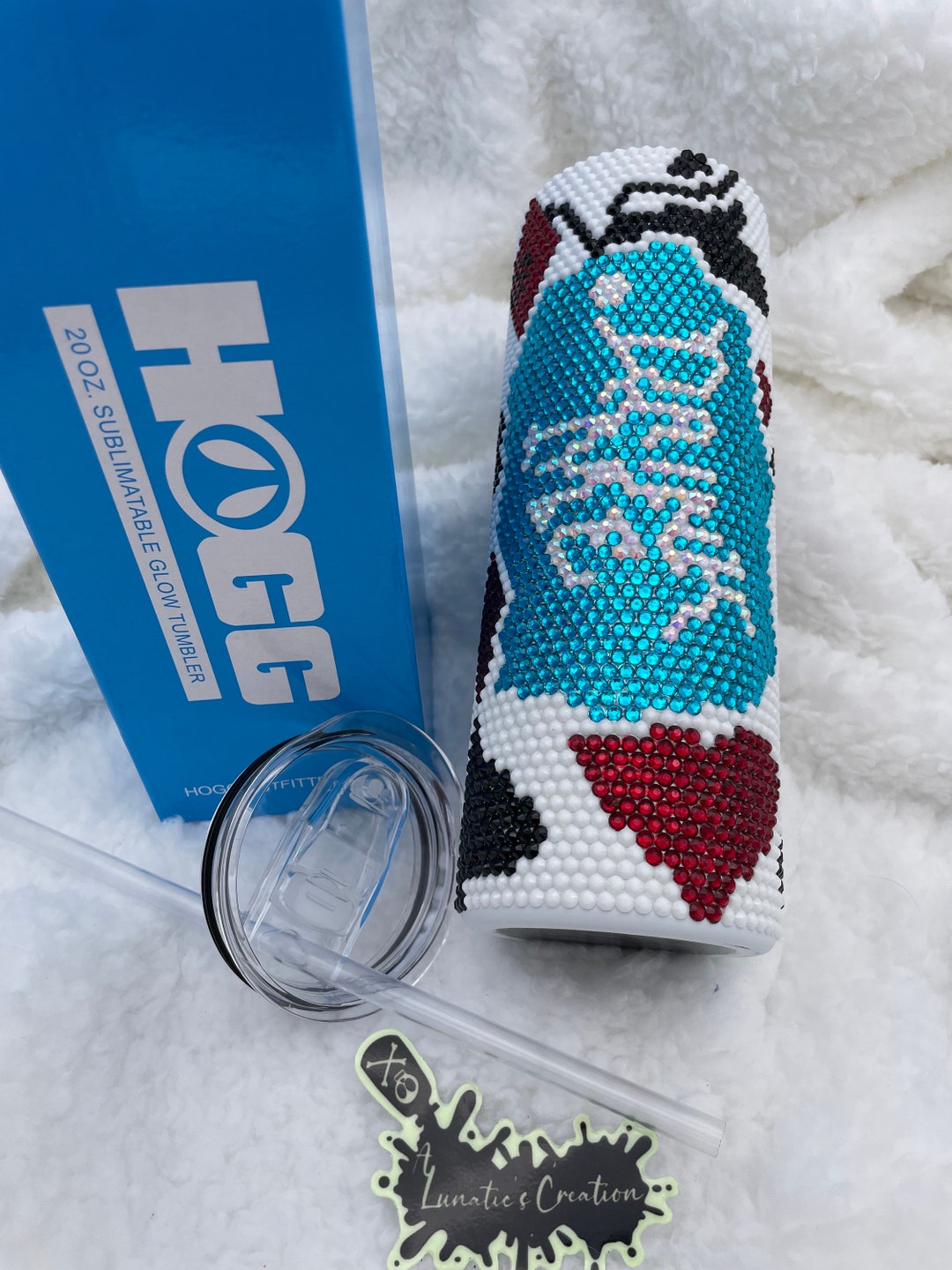 Drink Me Alice in Wonderland Bling Blue Glow 20oz Tumbler, Rhinestone ...