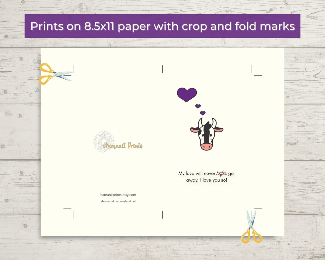 Printable Cow Love You Card - Etsy