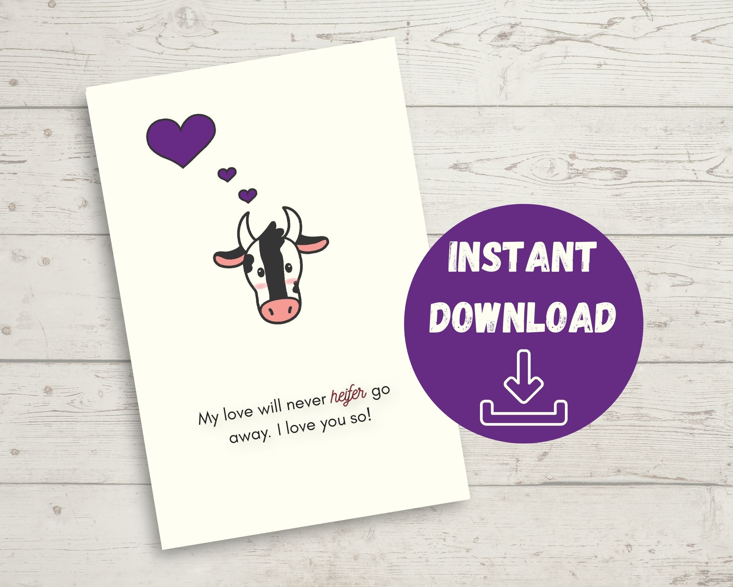 Printable Cow Love You Card - Etsy