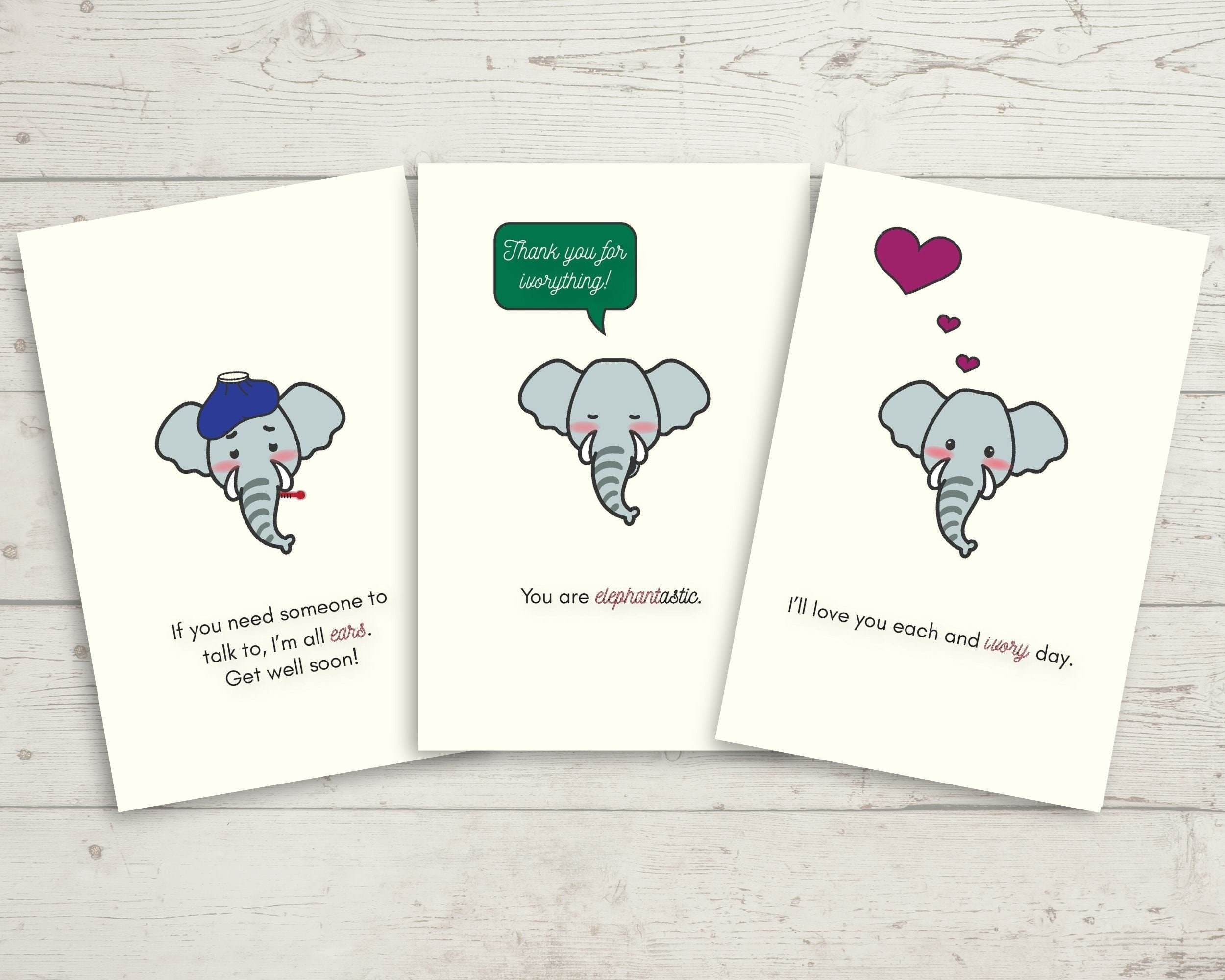Printable Elephant Pun Card Set - Etsy