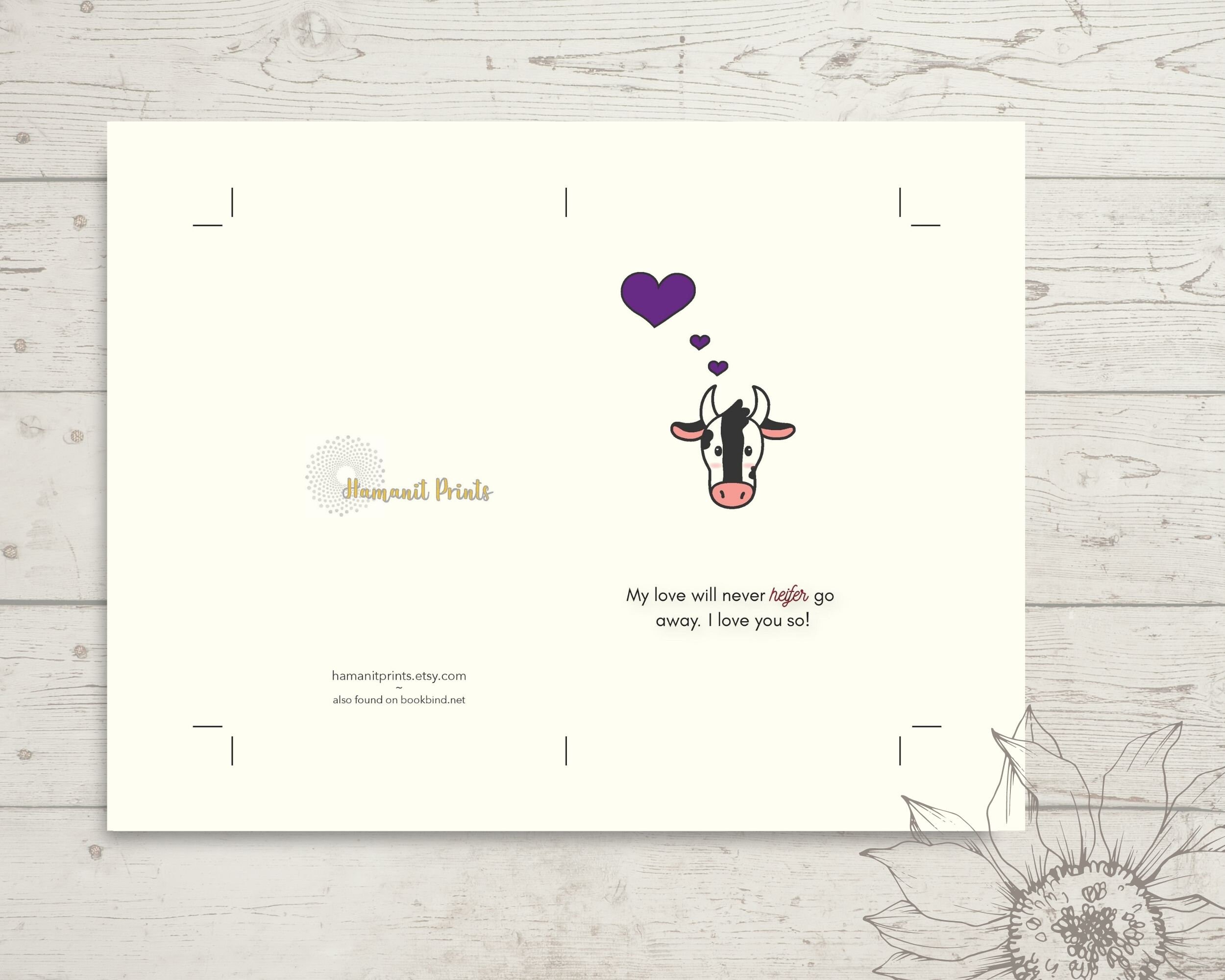 Printable Cow Love You Card - Etsy