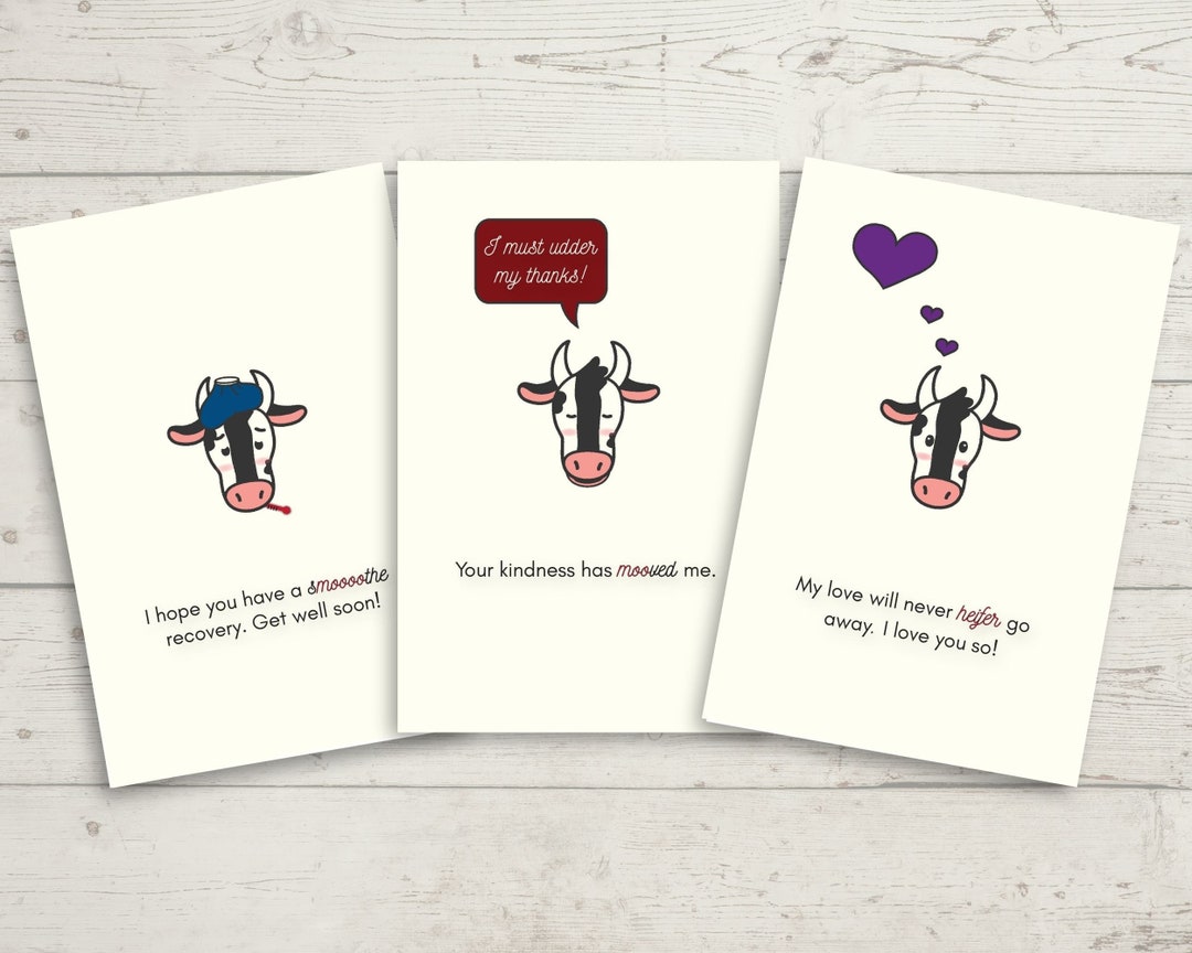 Printable Cow Pun Card Set - Etsy