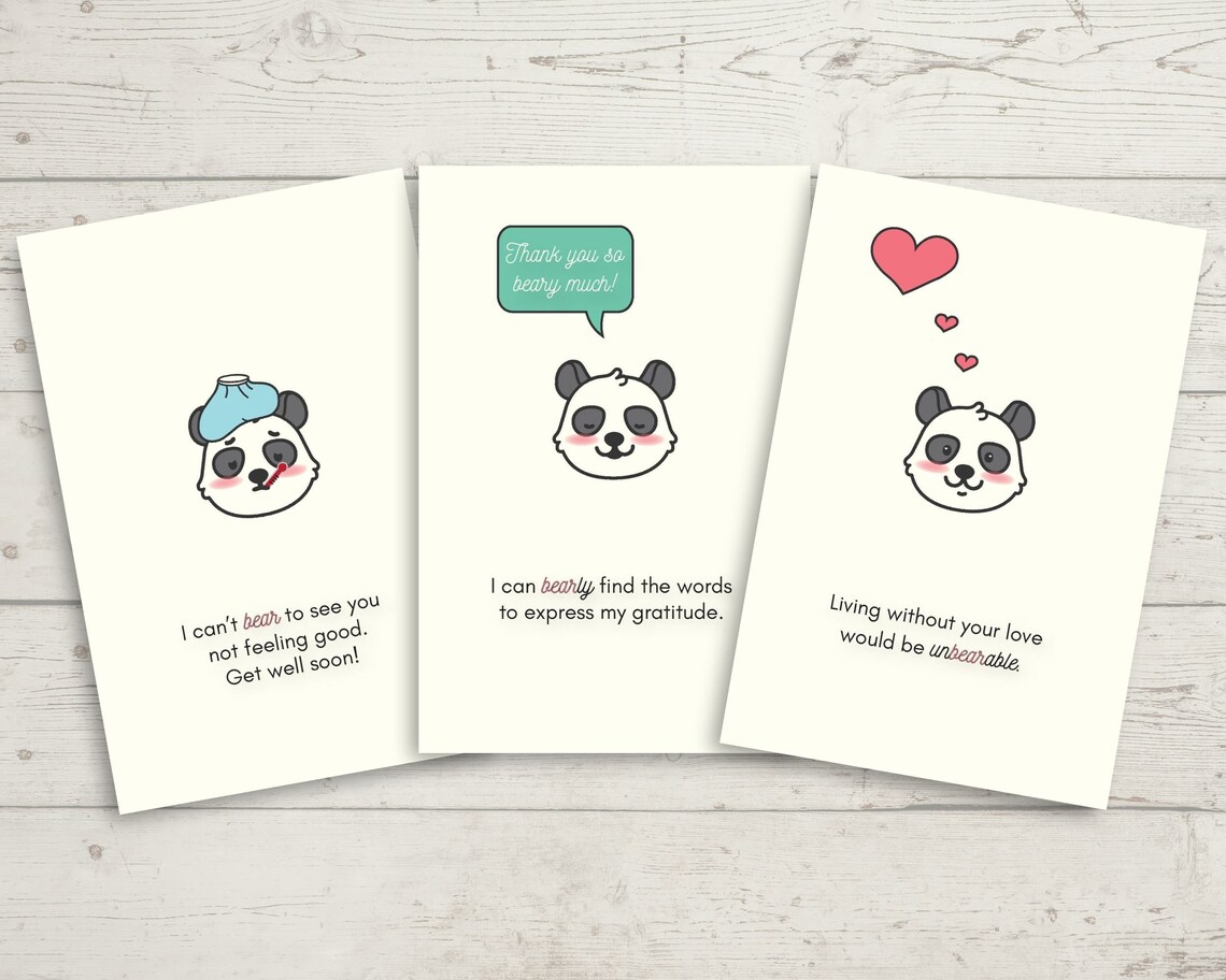 Printable Panda Bear Pun Card Set - Etsy