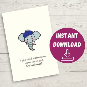 Printable Elephant Get Well Card - Etsy