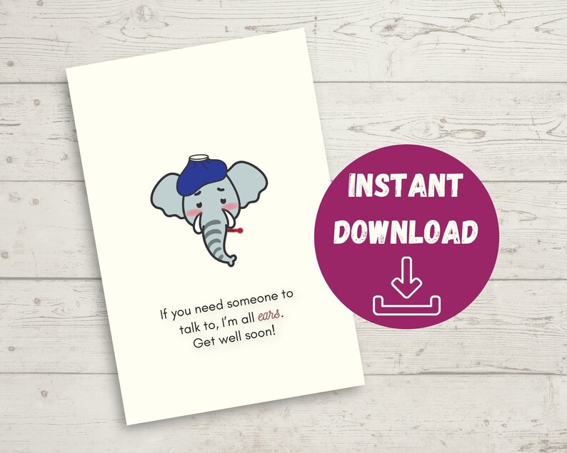 Printable Elephant Get Well Card - Etsy