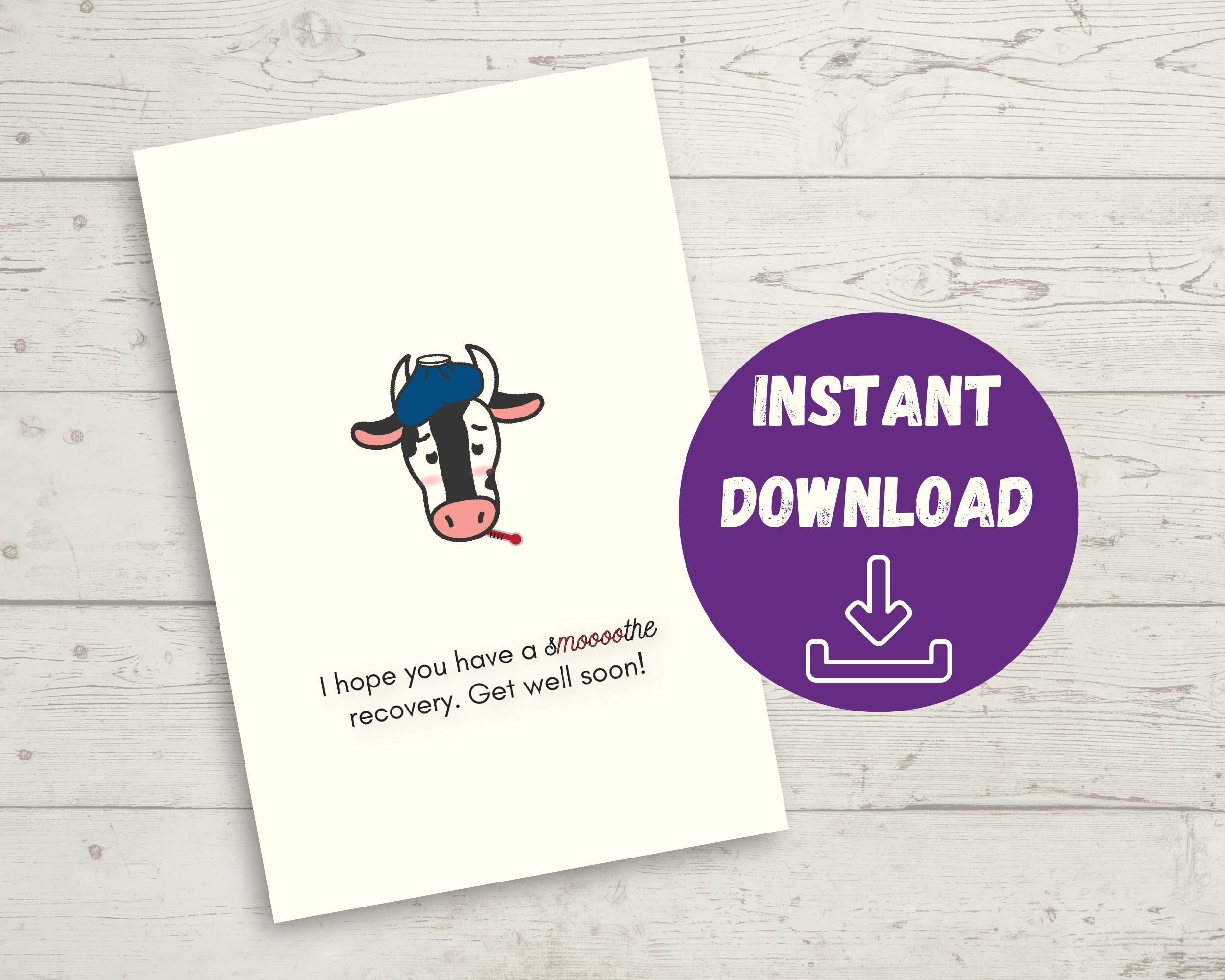 Printable Cow Get Well Card - Etsy