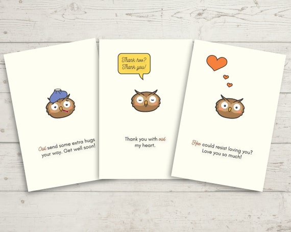 Printable Owl Pun Card Set | Etsy