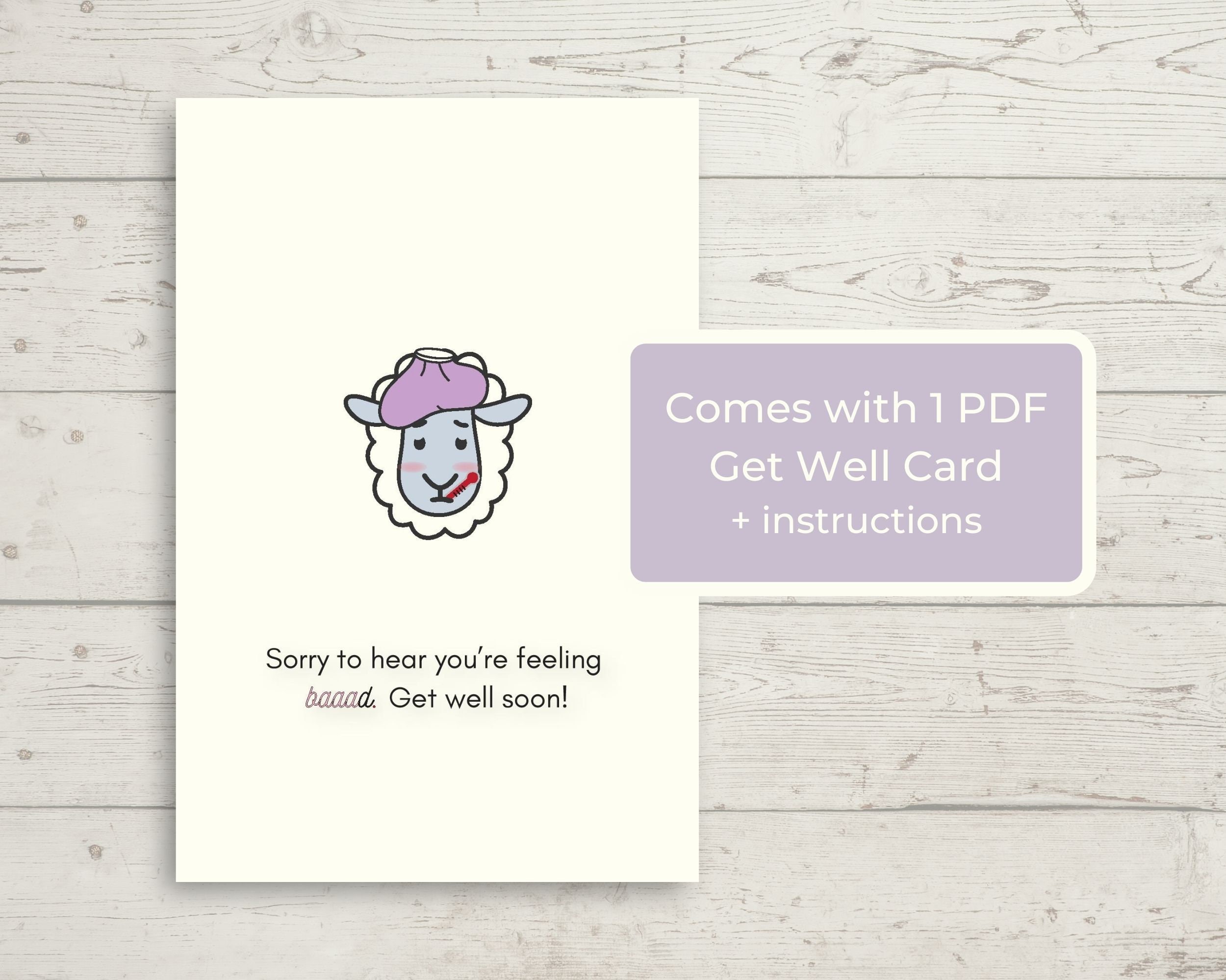 Printable Sheep Get Well Card - Etsy