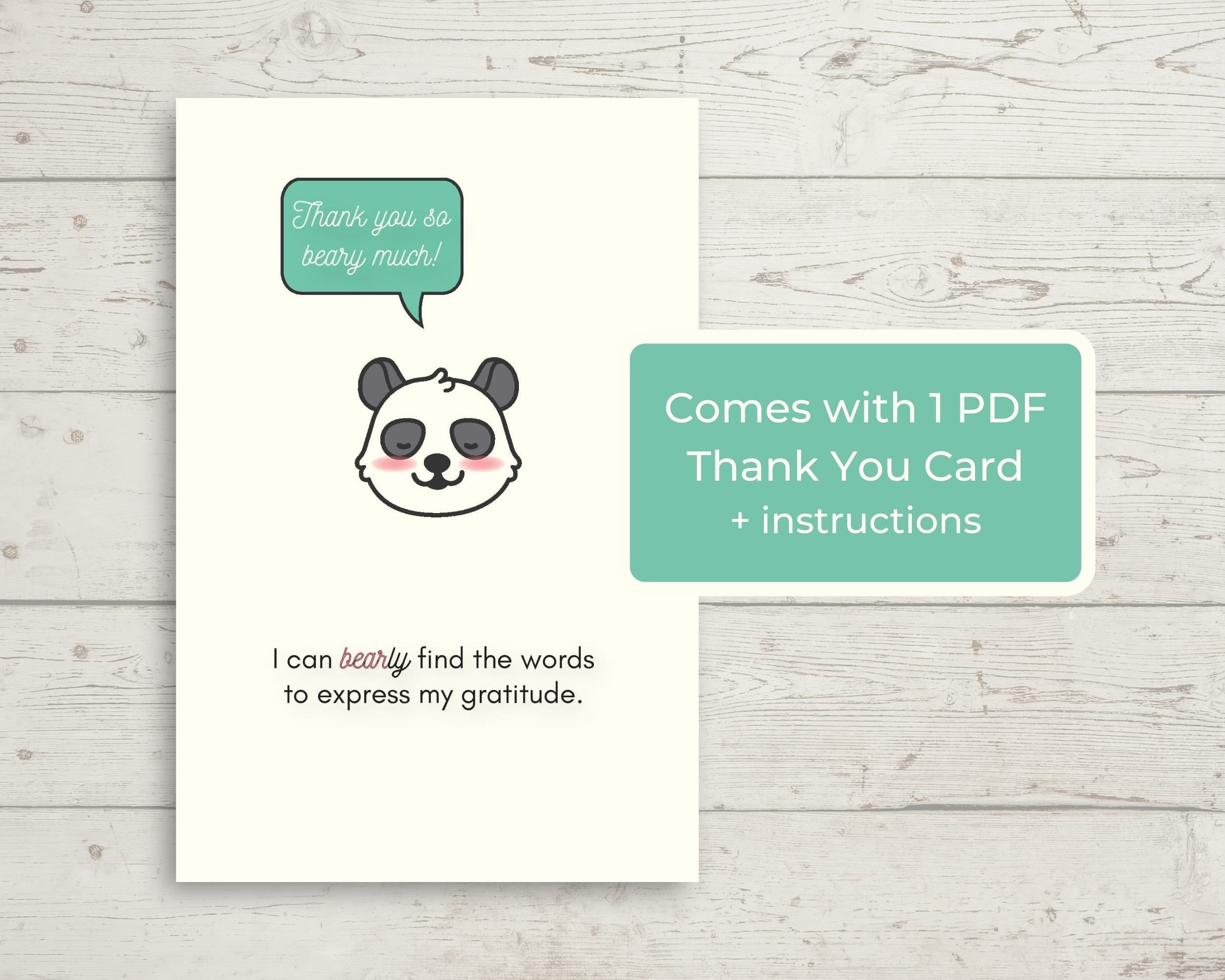 Printable Panda Bear Thank You Card - Etsy