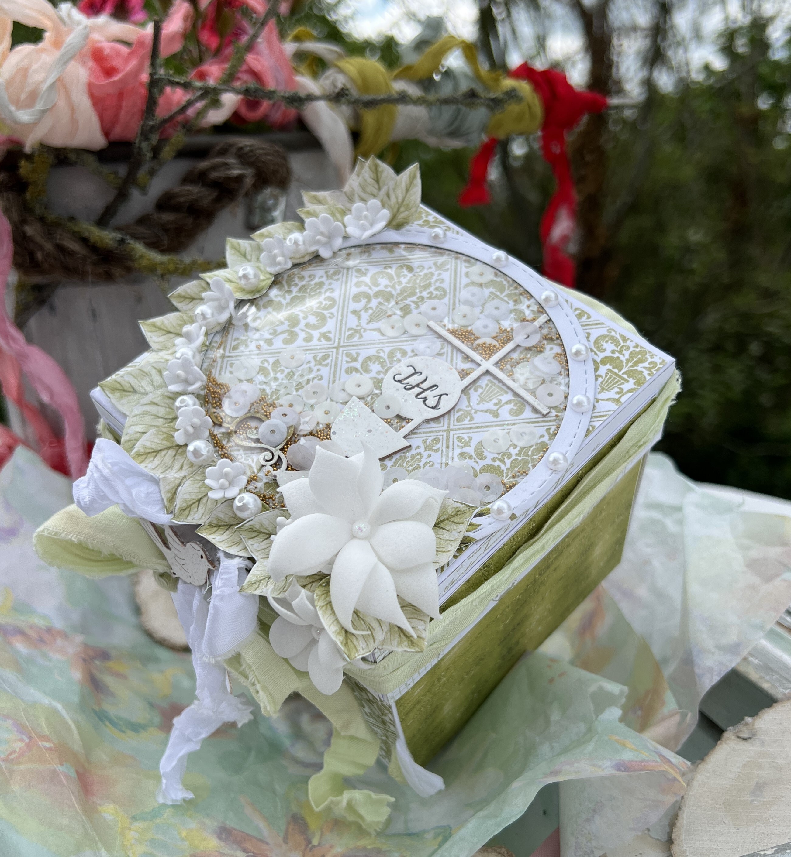 First Holy Communion Exploding Box, White, Green, Gold, Scrapbooking, 3D, Handmade Boy Girl - Etsy
