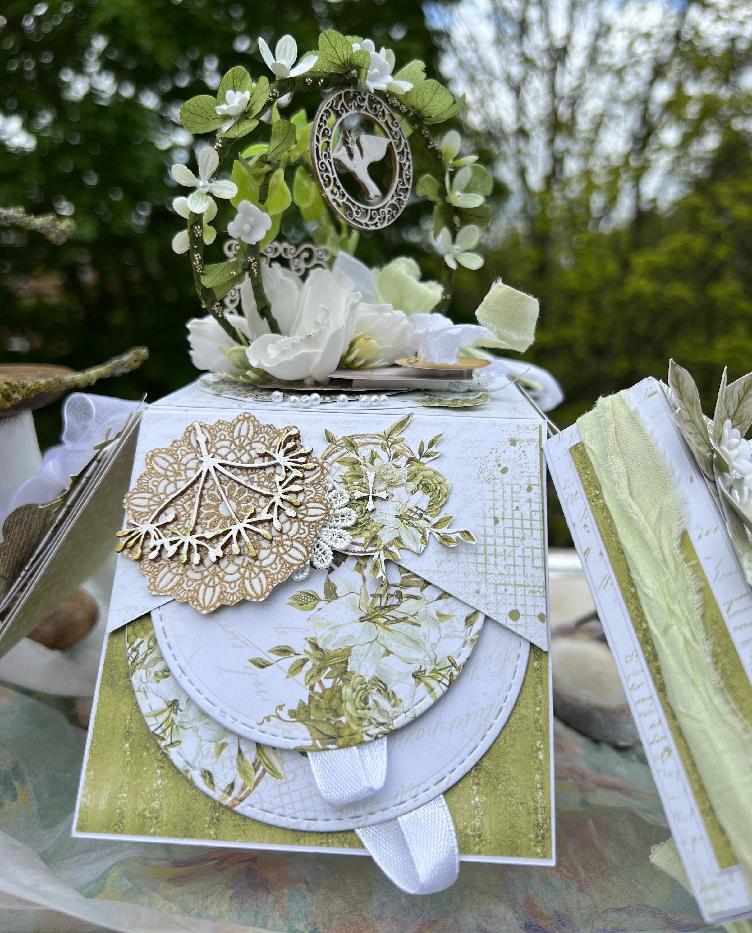 First Holy Communion Exploding Box, White, Green, Gold, Scrapbooking, 3D, Handmade Boy Girl - Etsy