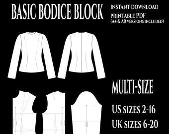 Basic Bodice Block Pattern With Darts - Etsy