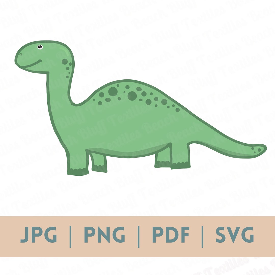 Cute Happy Green Brontosaurus Dinosaur Cartoon Clipart Graphic (digital ...