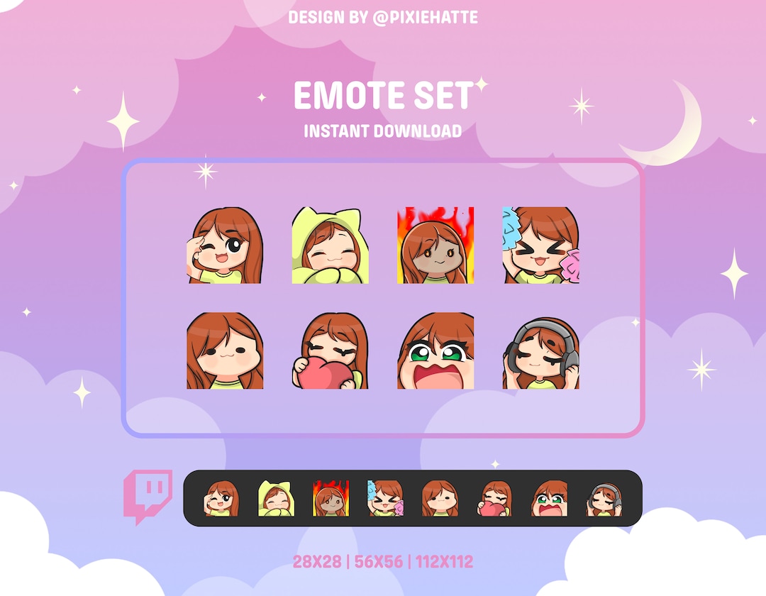 Cute Ginger Girl Emote Set / Twitch / Discord / Streamer / Cute / Chibi ...