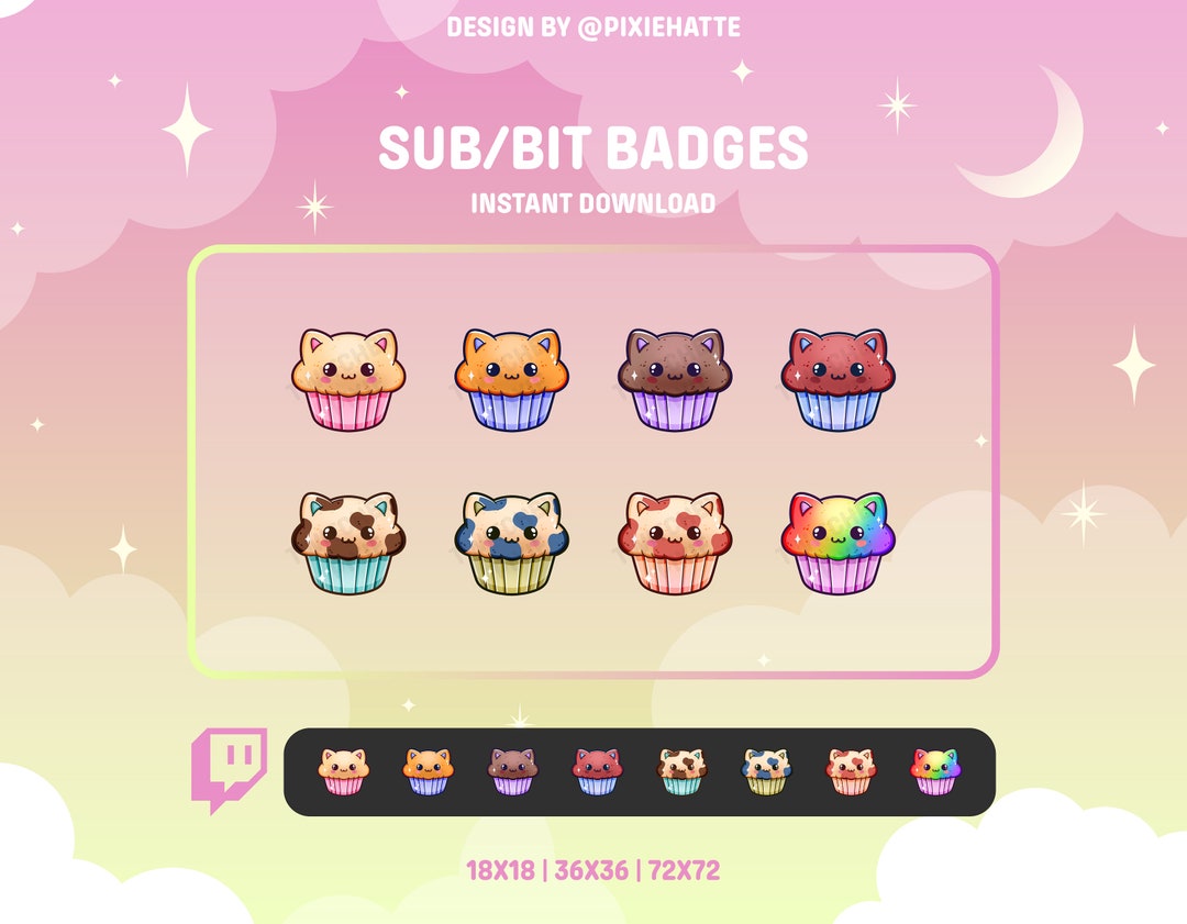 Cute Cat Muffin Sub/bit Badges | Cute Badges | Twitch Badge | Twitch ...