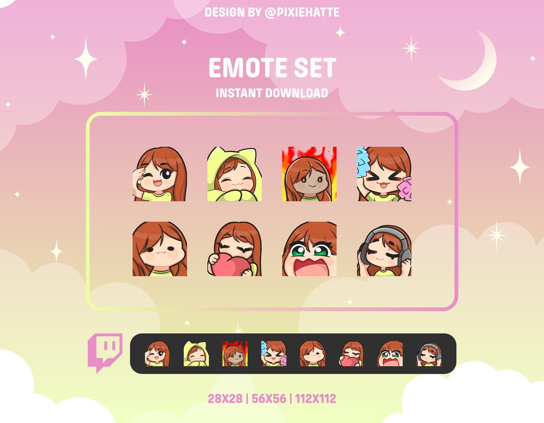 Cute Ginger Girl Emote Set / Twitch / Discord / Streamer / Cute / Chibi ...