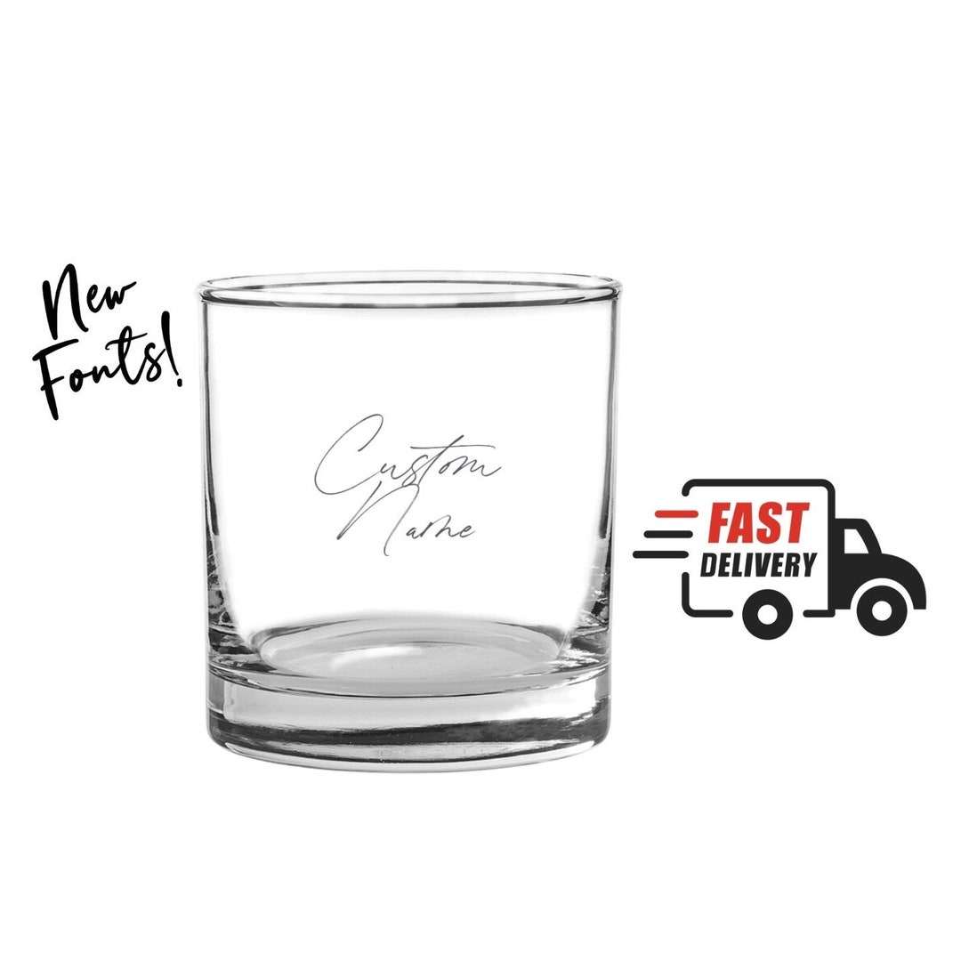 Etched Custom Whiskey Glass, Custom Rocks Glass, Name Whiskey Cup ...