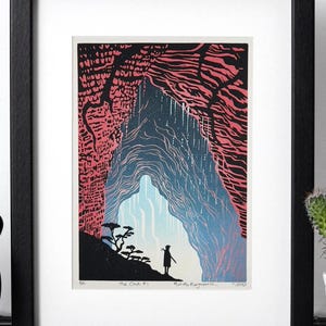 Waterfall and Cave Series 1 | Original Linocut Relief Block Print ...
