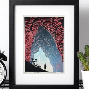 Waterfall and Cave Series 1 Original Linocut Relief Block Print Wall ...