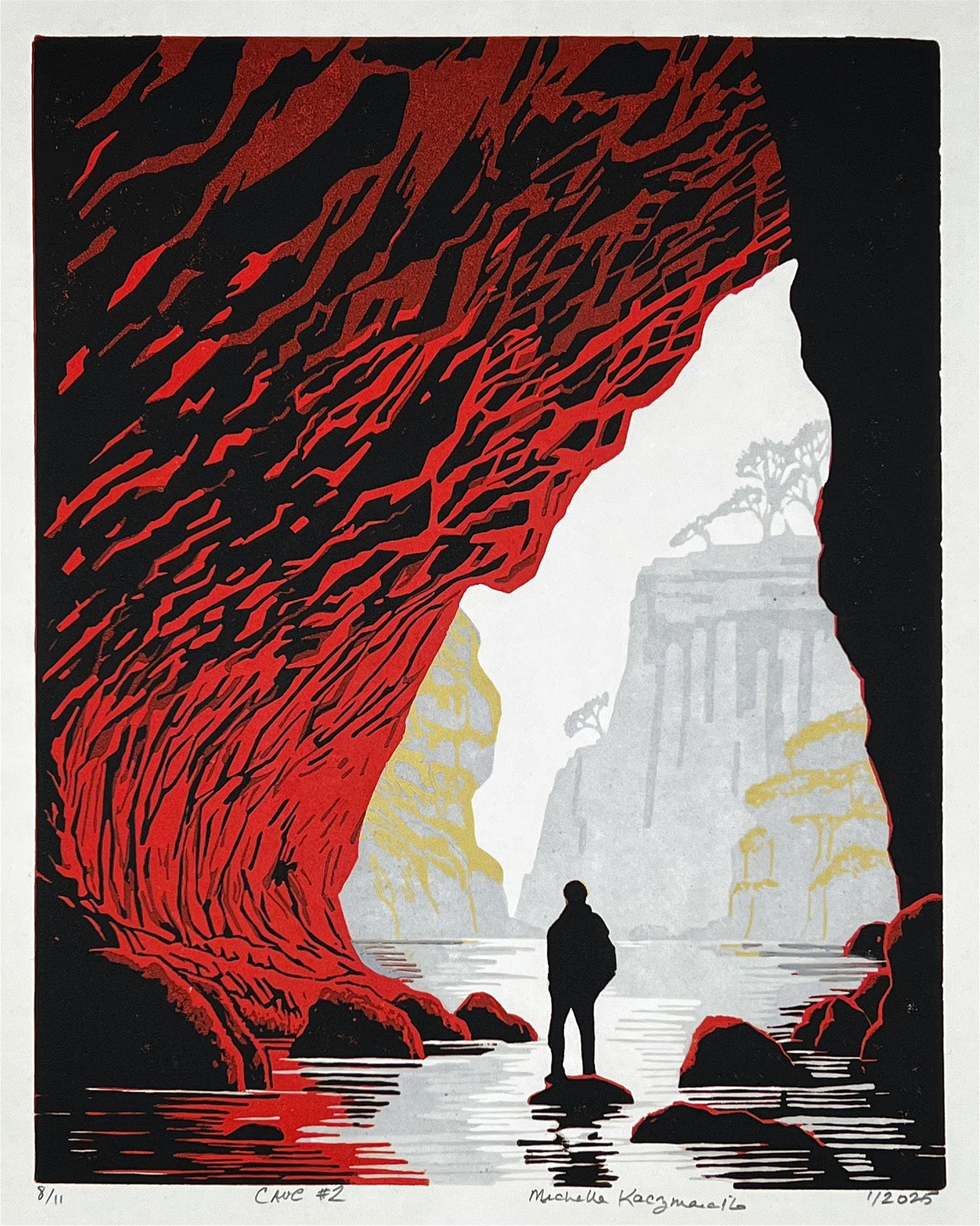 Hand-carved Art Print | Red Rock Cave | Original Linocut Print | Gift ...