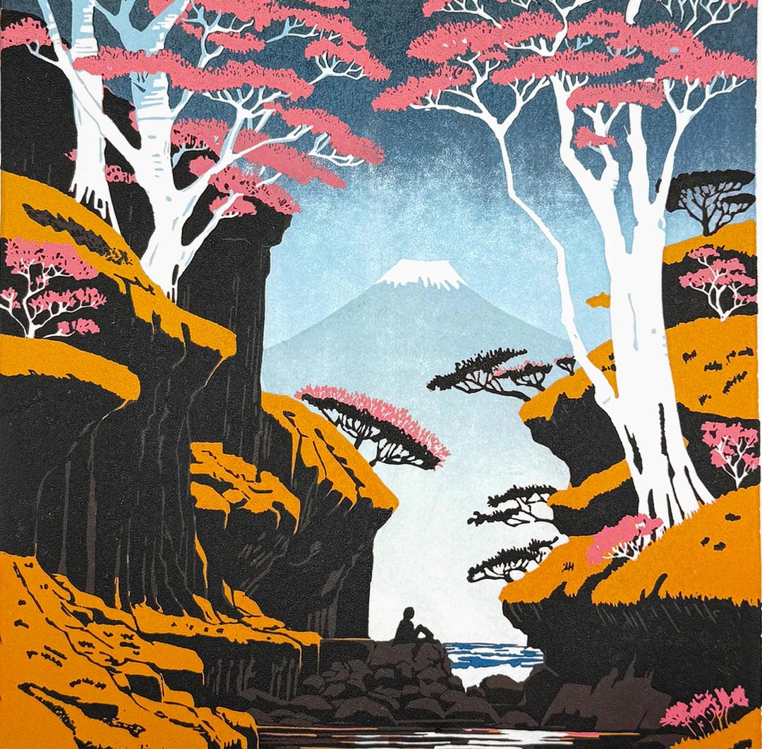 Mount Fuji Design | Original Linocut Print | Japanese Inspired Wall Art ...