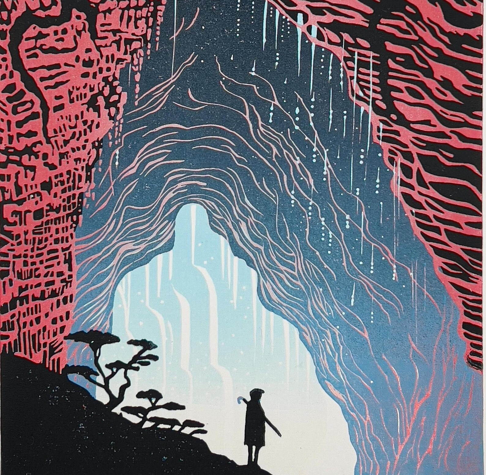 Waterfall and Cave Series 1 | Original Linocut Relief Block Print ...