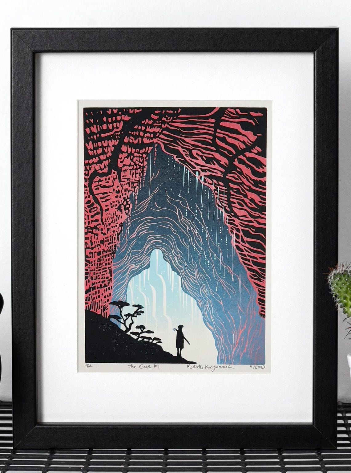 Waterfall and Cave Series 1 | Original Linocut Relief Block Print ...
