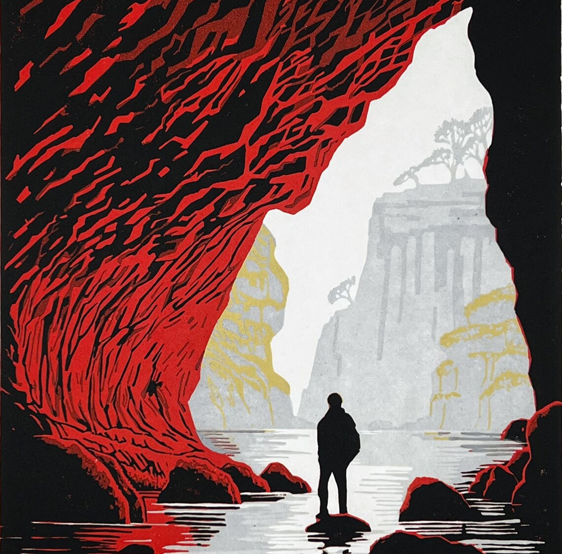 Hand-carved Art Print | Red Rock Cave | Original Linocut Print | Gift ...