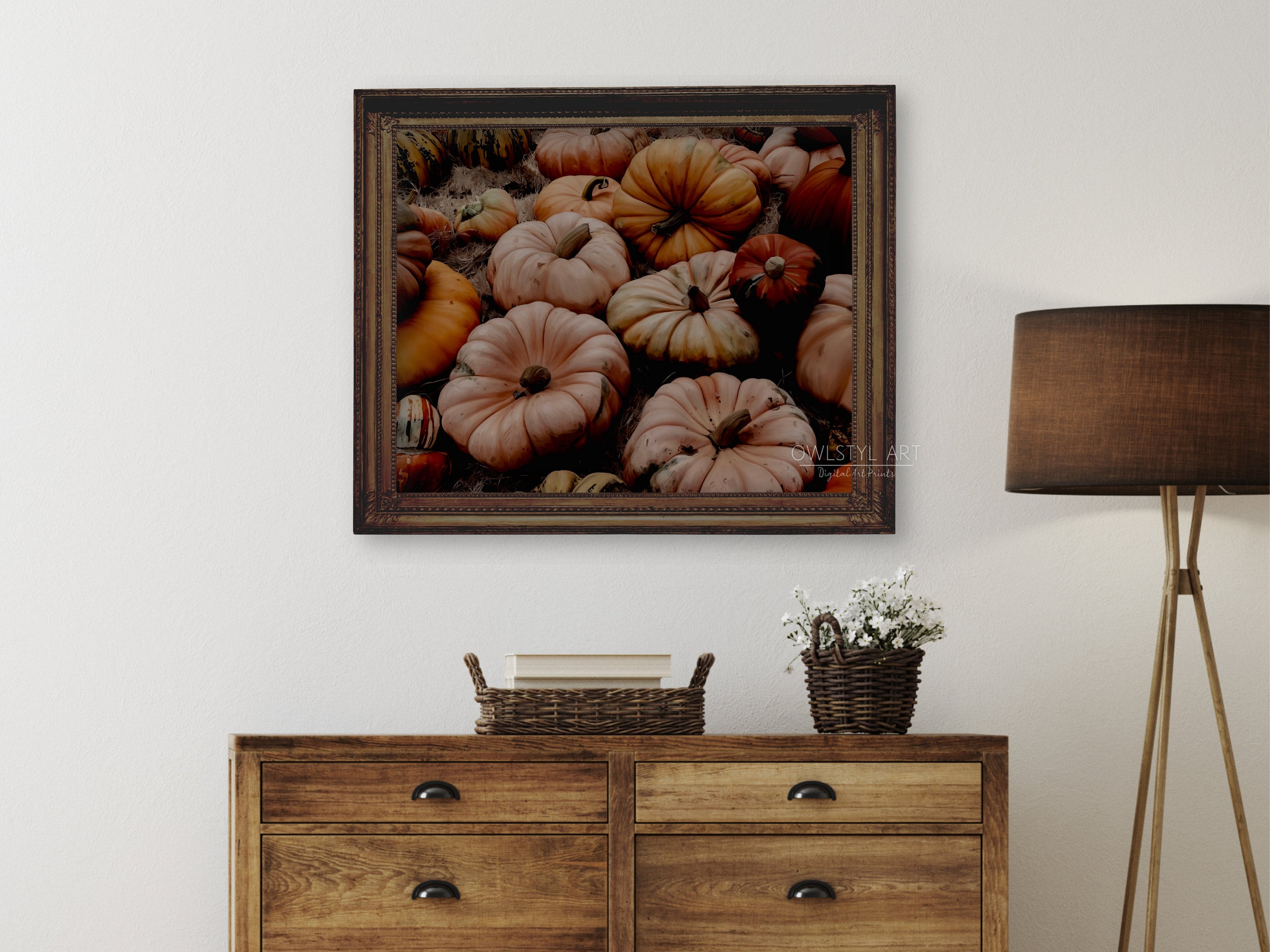 Pumpkins Wall Art Printable Digital Painting, Fall and Autumn Home Wall ...