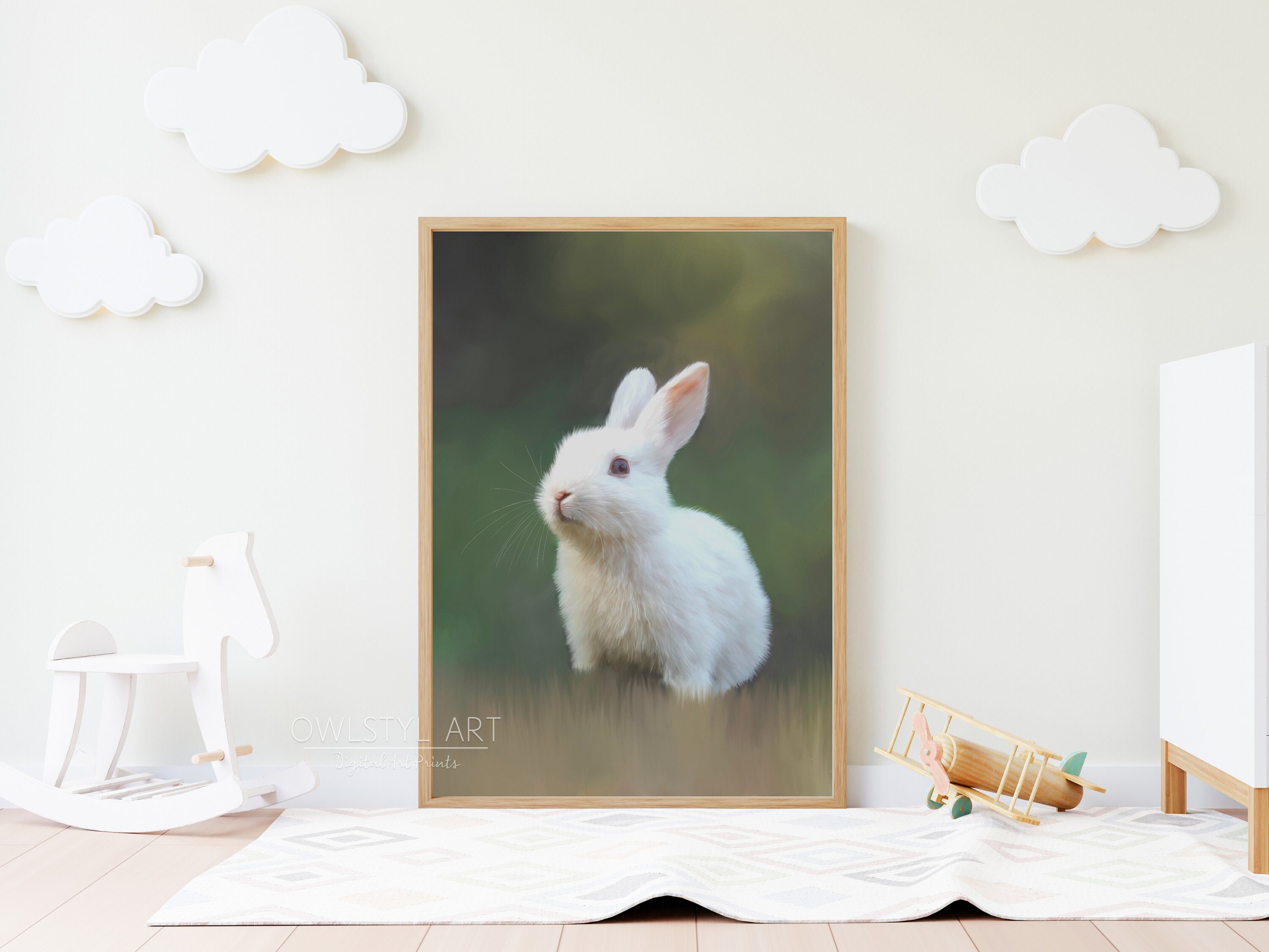 Bunny Art Print Printable Wall Art White Rabbit Nursery Art Decor - Etsy
