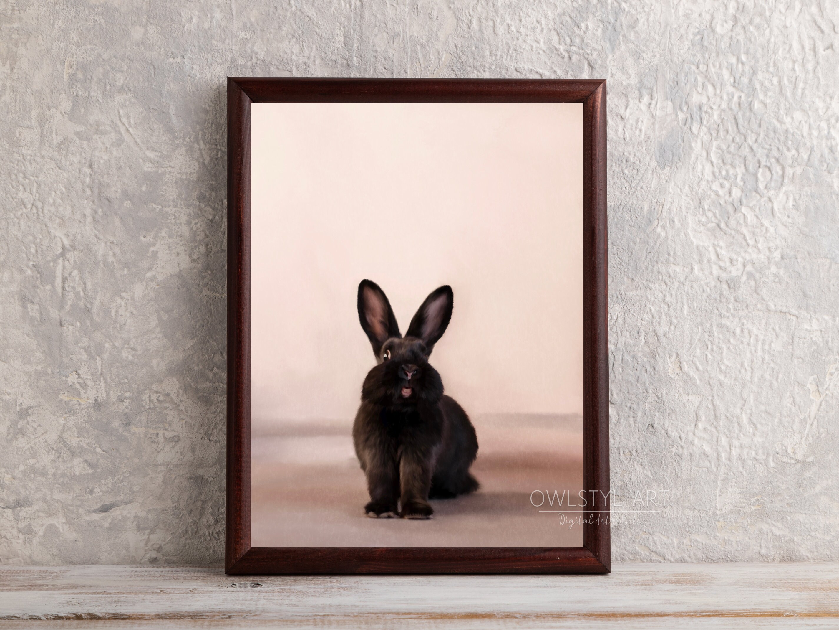 Cute Black Bunny Painting Digital Download Beige Neutral Background ...