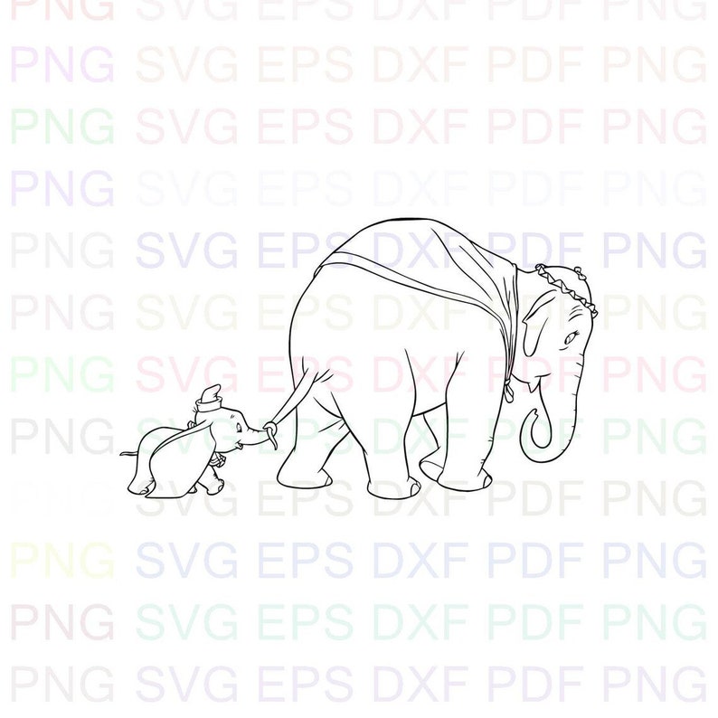 Dumbo_with_his_jumbo_mother_walking_dumbo Outline Svg Dxf Eps - Etsy