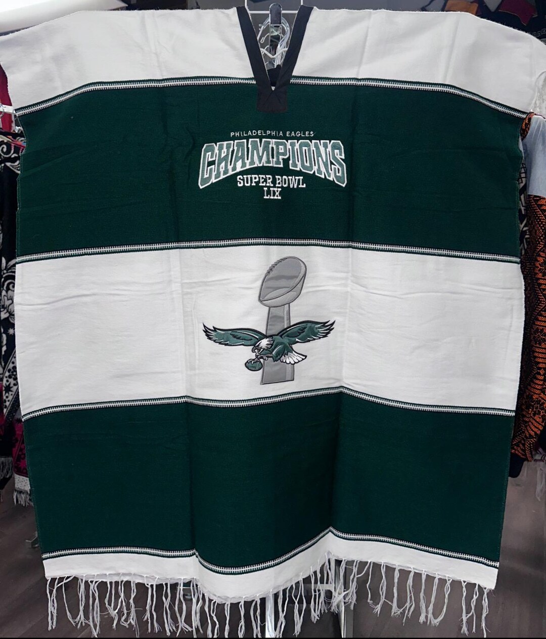 White & Green Sport Football Poncho | Handmade Fan Eagle Game Day ...