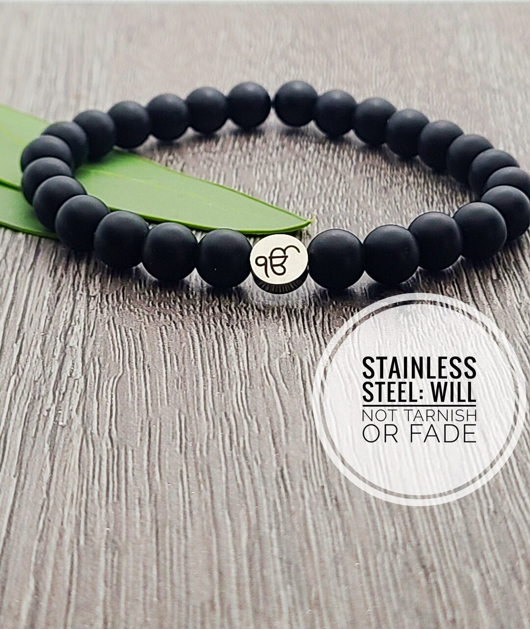 Ik Onkar Charm, Ik Onkar Bracelet, Ek Onkar Bracelet, Black Agate ...
