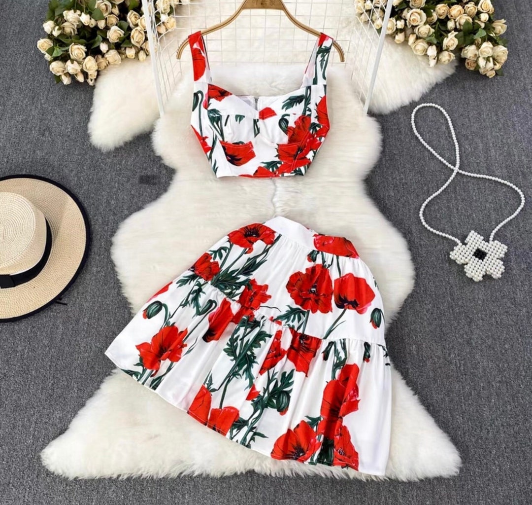 Two Piece Skirt Set-two Piece Set Women-crop Top and Mini - Etsy