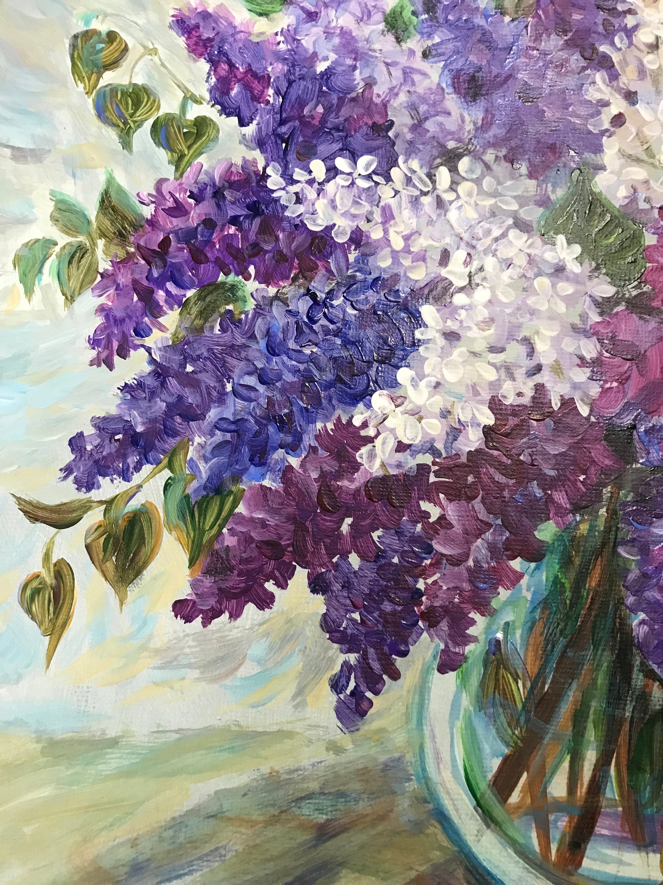 Original Acrylic Painting Lilac Flower Wall Art Flower Painting 11x14 ...