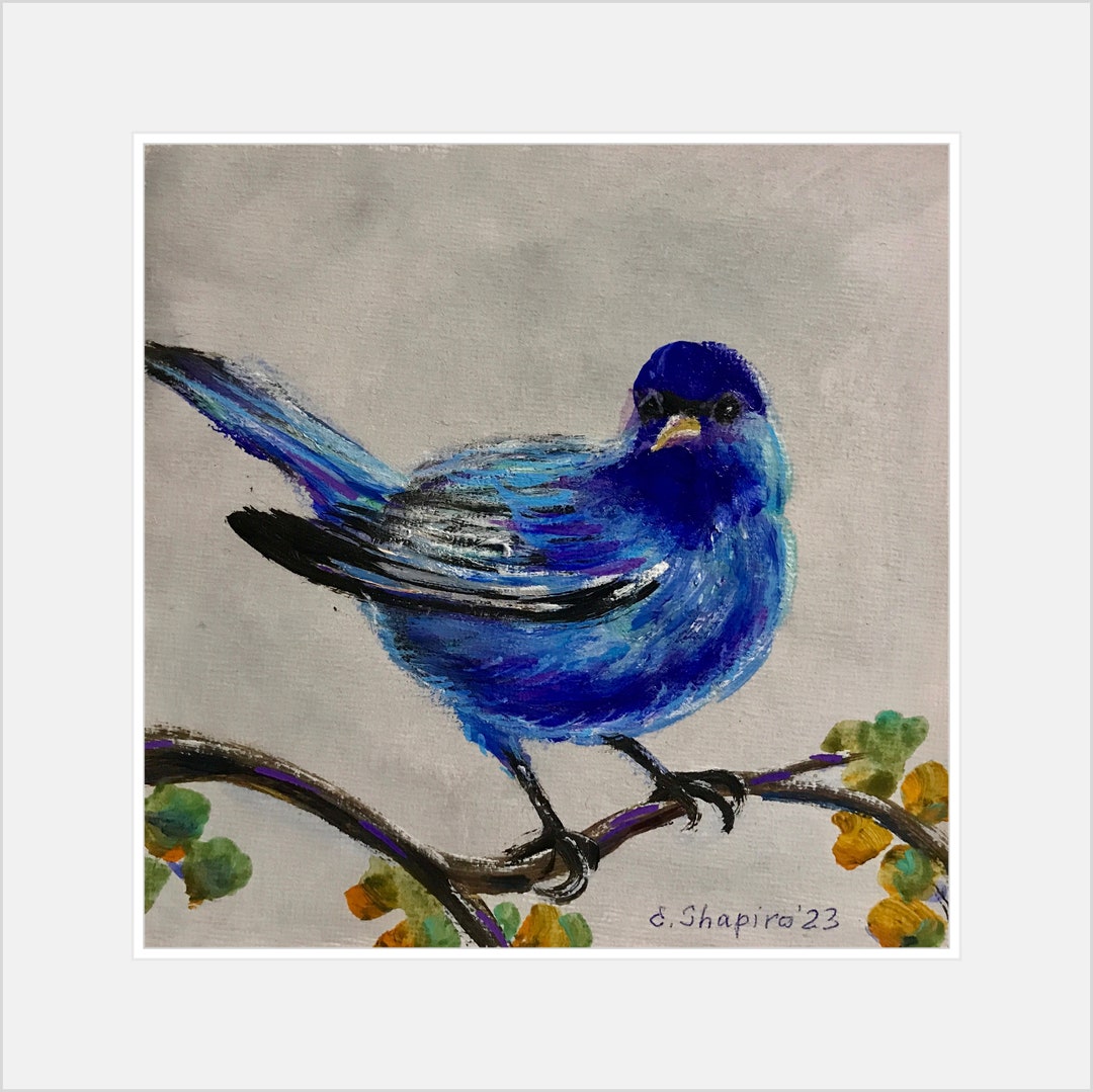 Blue Bird Acrylic Painting Original Wall Art 6x6 Nature Art - Etsy