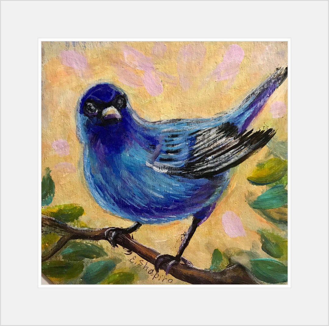 Blue Bird Acrylic Painting Original Wall Art 6x6 Nature Art Unframed ...