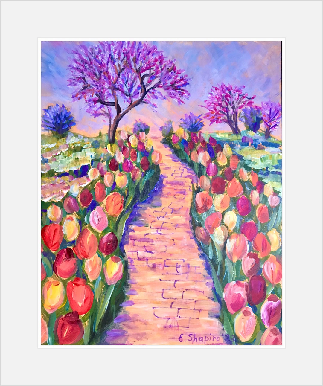Tulip Garden Original Acrylic Painting Floral Wall Art Flower Painting ...