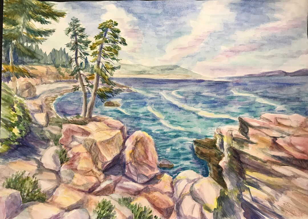 Acadia National Park Watercolor Painting Original 12x16 Coastal Wall ...