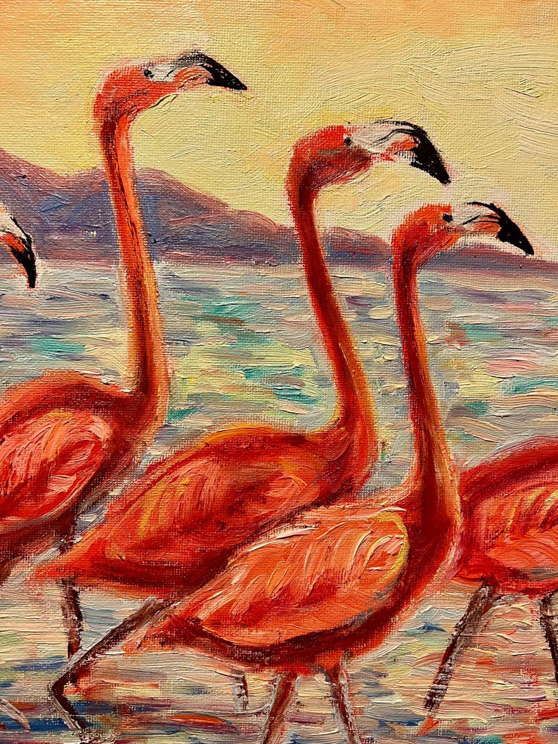 Walking Flamingo Oil Painting Original 12x16 Wild Life Wall Art Pink ...