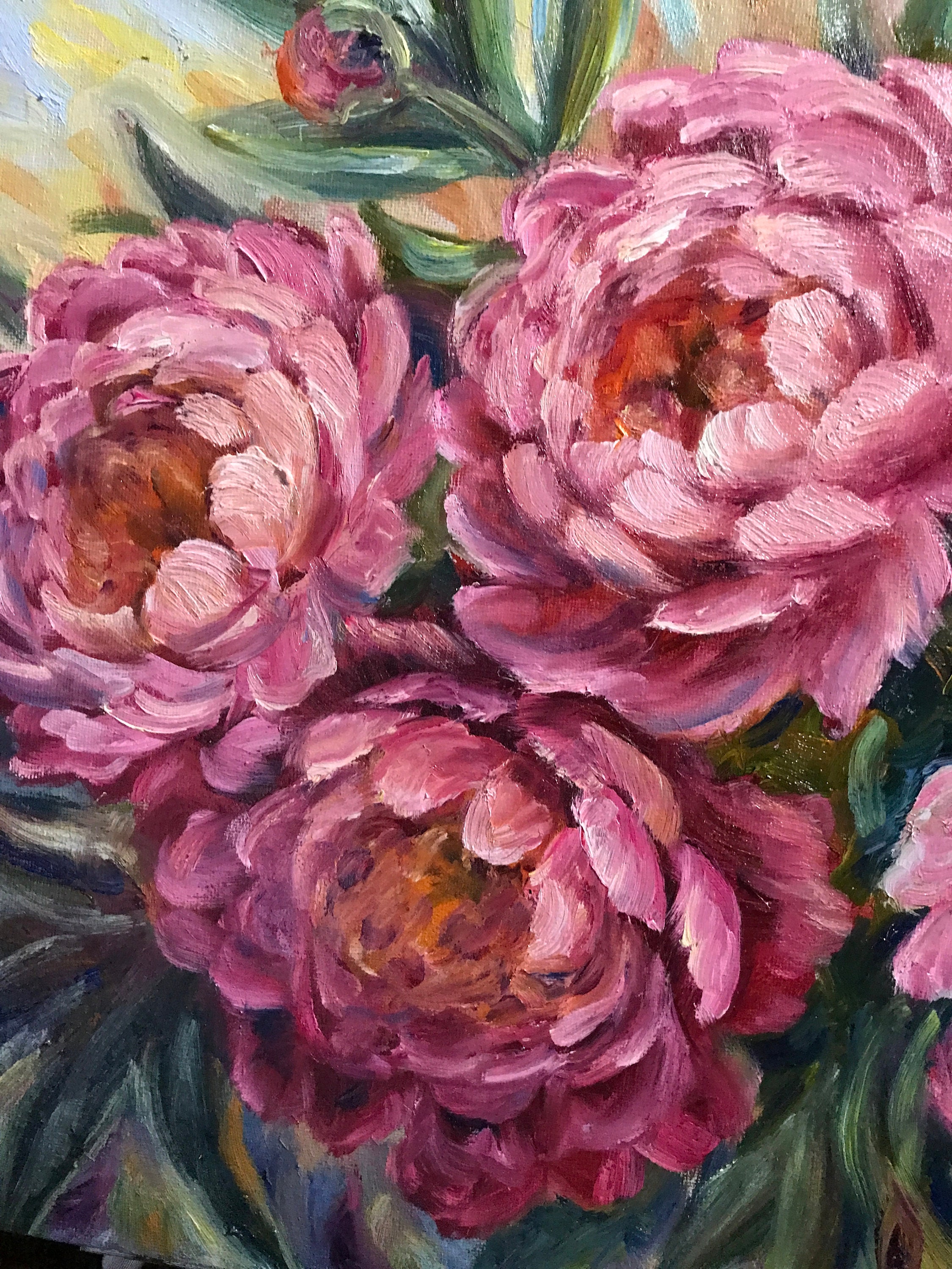 Hand Painted Peony Wall Art Pink Flower Oil Painting 16x20x1.5 3D ...