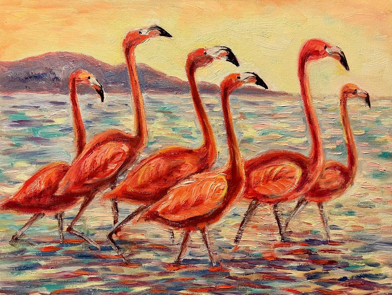 Walking Flamingo Oil Painting Original 12x16 Wild Life Wall Art Pink ...