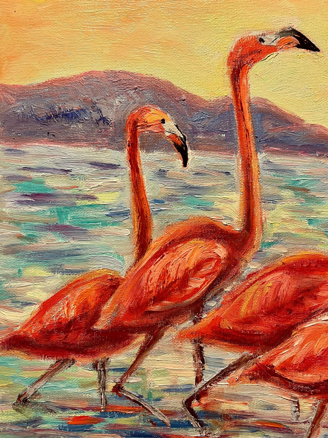 Walking Flamingo Oil Painting Original 12x16 Wild Life Wall Art Pink ...