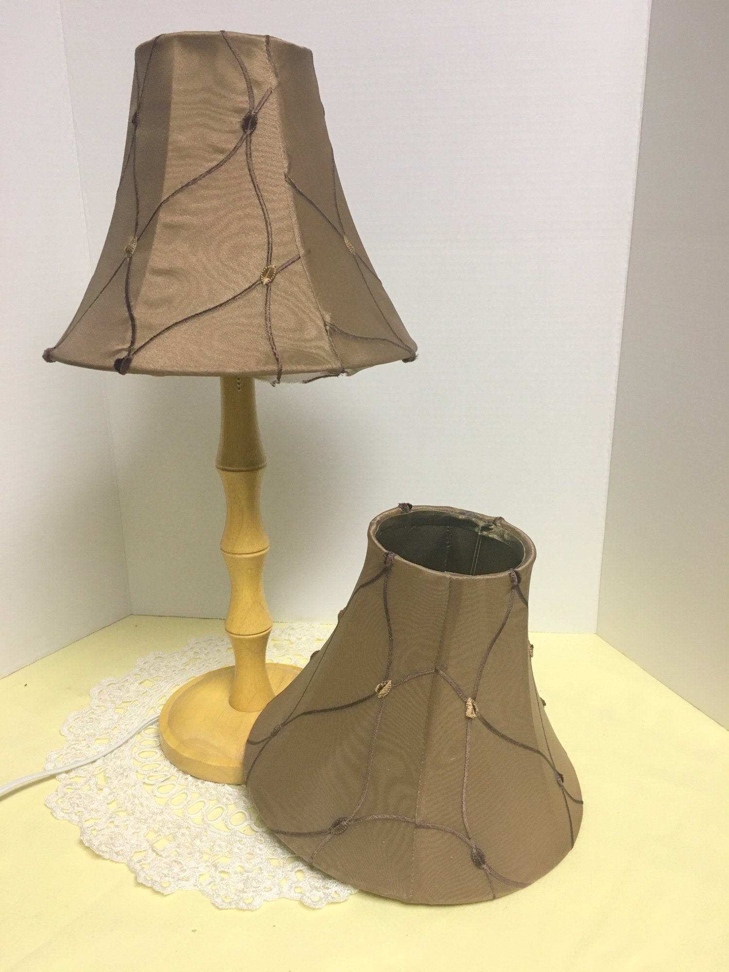 Pair of Brown Bell Shaped Satin Lamp Shades with Dark Brown | Etsy