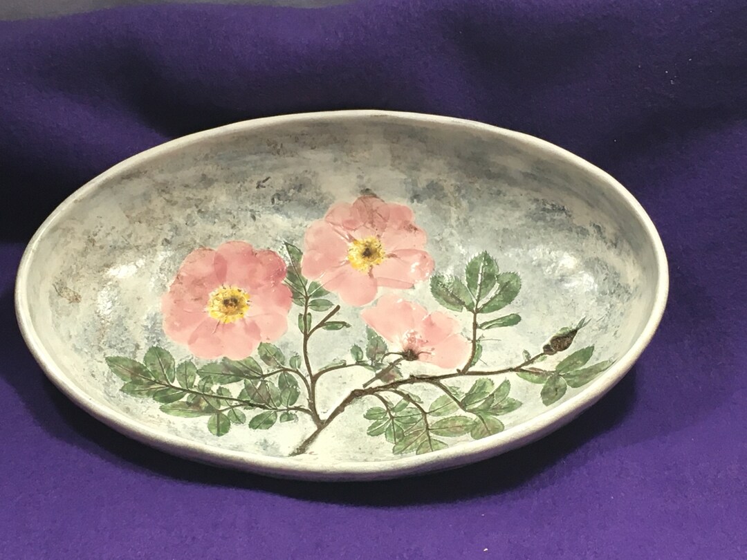 Salt Marsh Pottery Oval Hanging Dish or Bowl With Pink Wild - Etsy